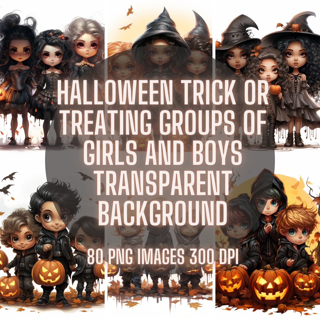 Halloween Trick or Treating Kids Boy and Girl Clipart Bundle Stickers ...