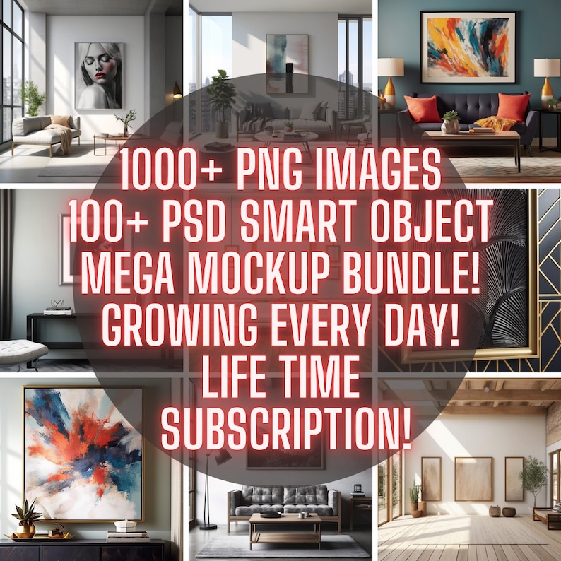 Art Frame Poster Mockup Bundle, PSD PNG Interior Design Mega Set, Lifetime Subscription,wide ...