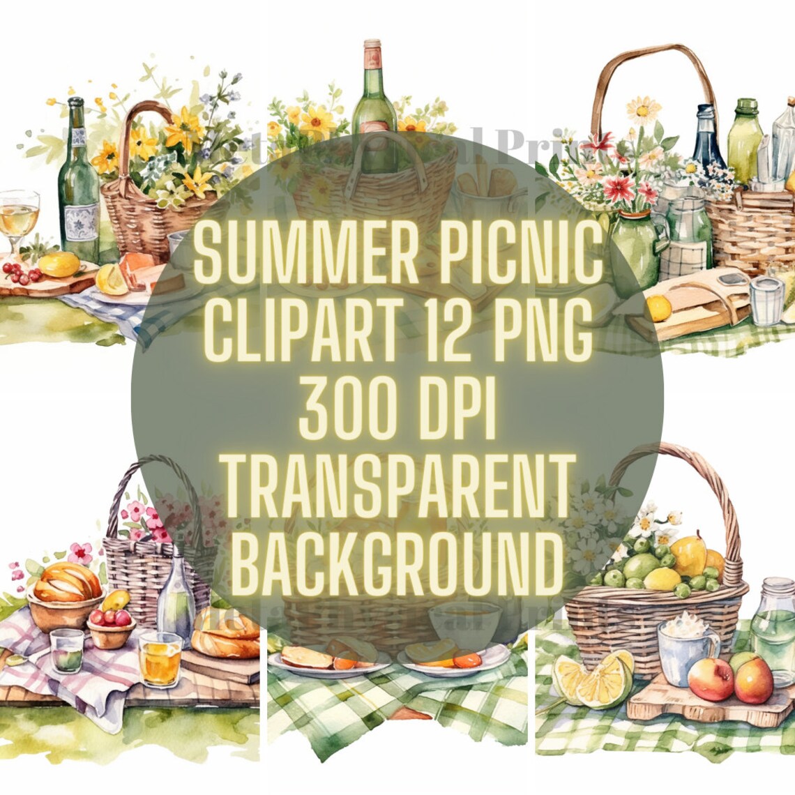 Food Drink Picnic Clipart Bundle Watercolor Summer Spring - Etsy