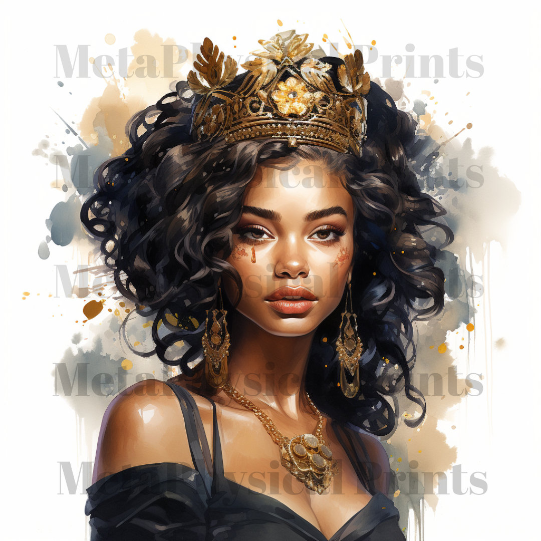 Black Ebony Princess Clipart Bundle, Afro Feminine Beauty Set, Black ...