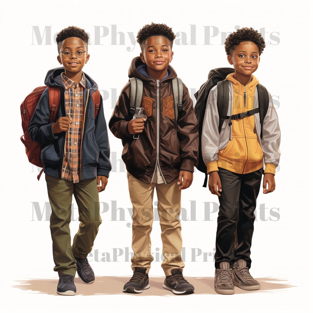 Back to School Clipart Bundle, Group of Uniform School Children, Black ...