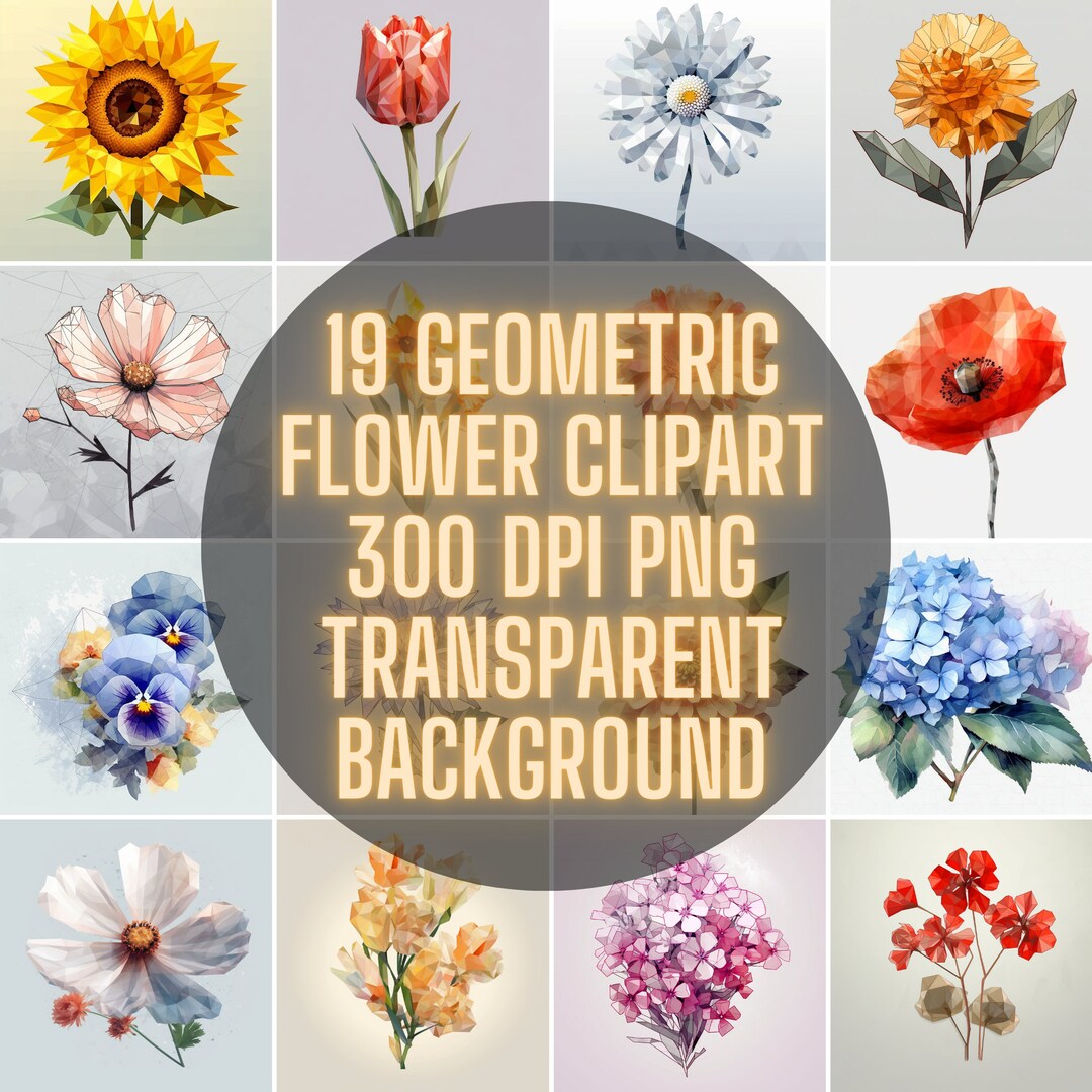 Geometric Flower Clipart Bundle, Floral Polygonal Botanical Design ...