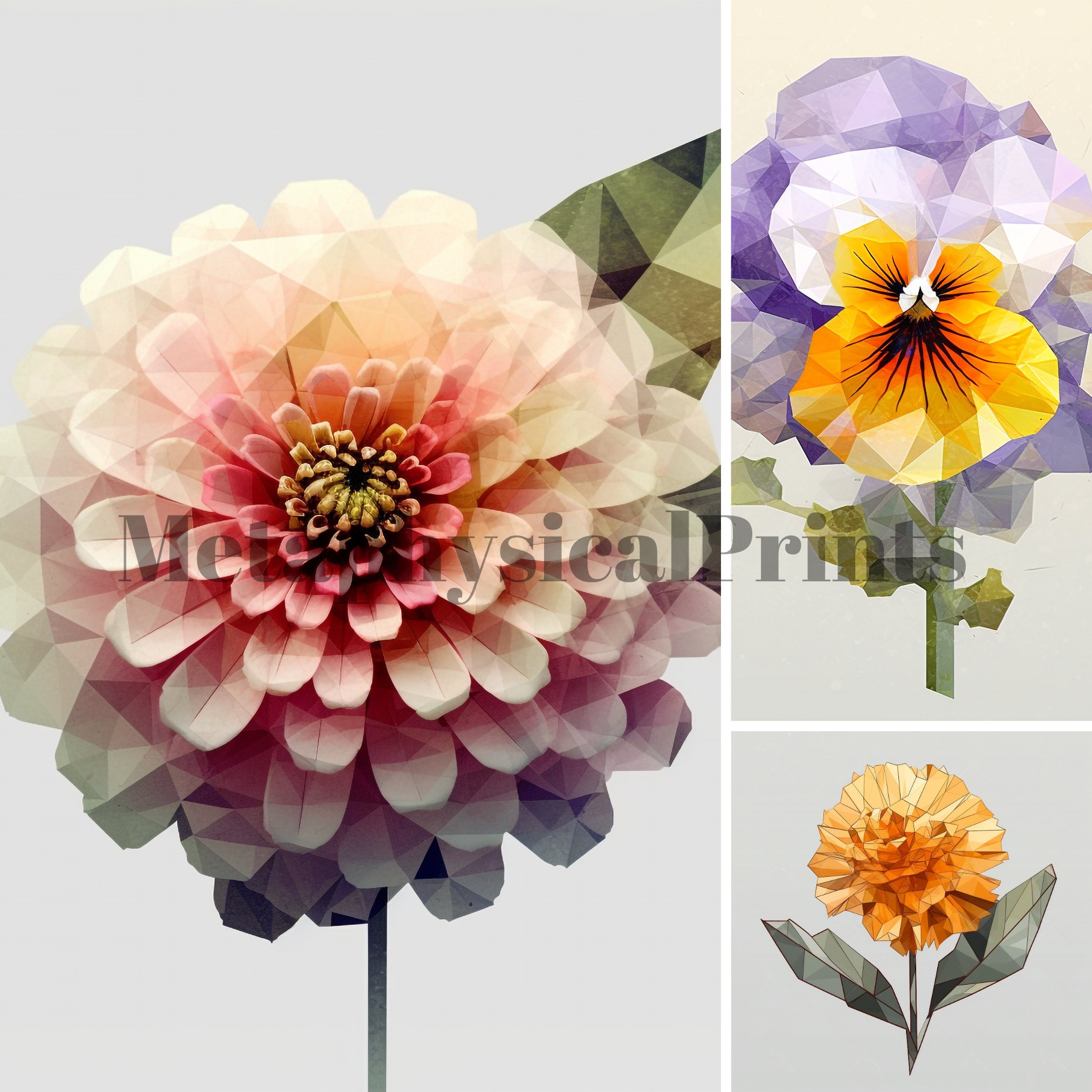 Geometric Floral Clipart Set Polygonal Flowers Graphics for - Etsy