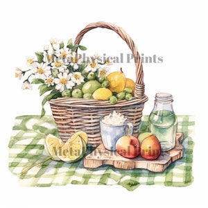 Food Drink Picnic Clipart Bundle, Watercolor Summer Spring Picnic Party ...