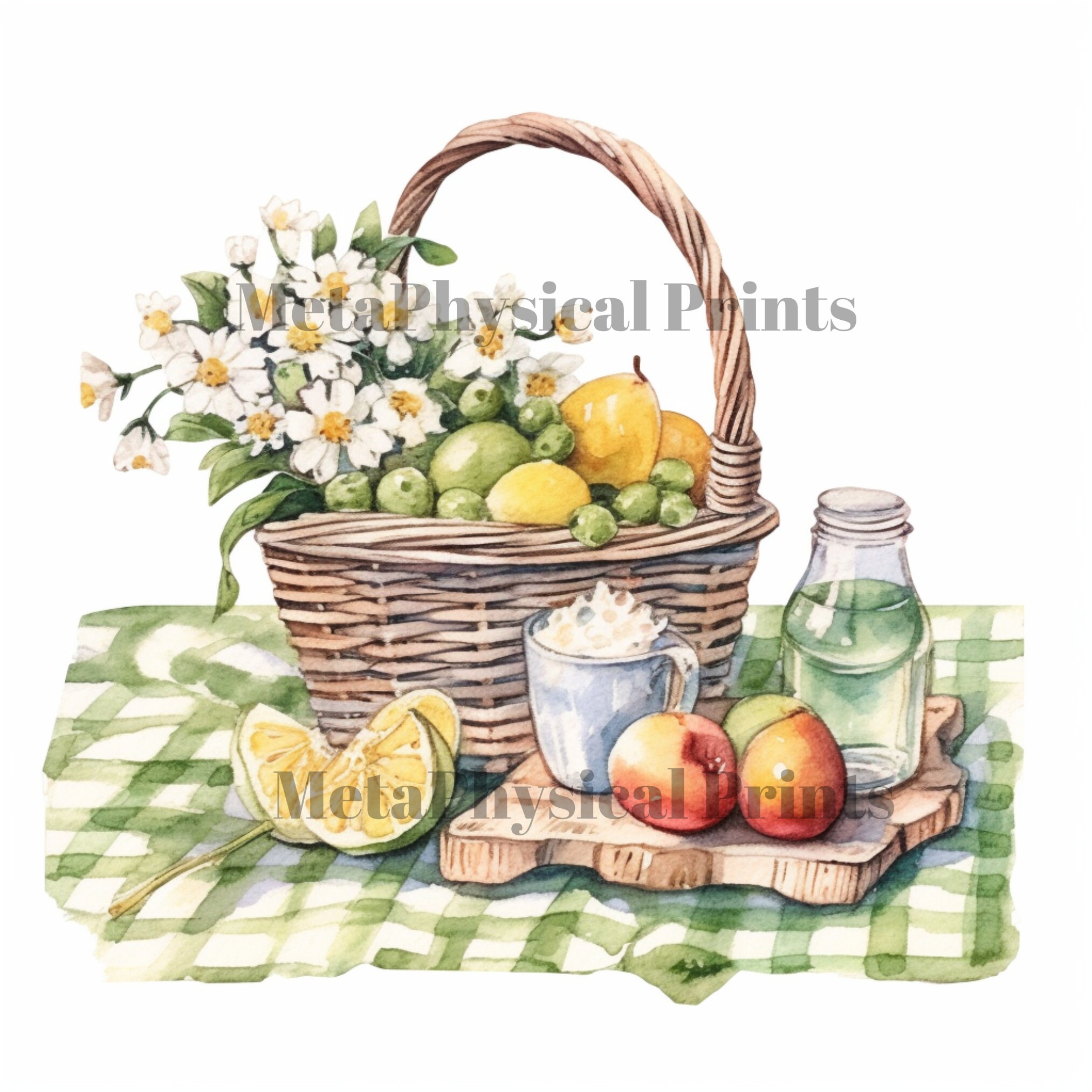 Food Drink Picnic Clipart Bundle, Watercolor Summer Spring Picnic Party ...