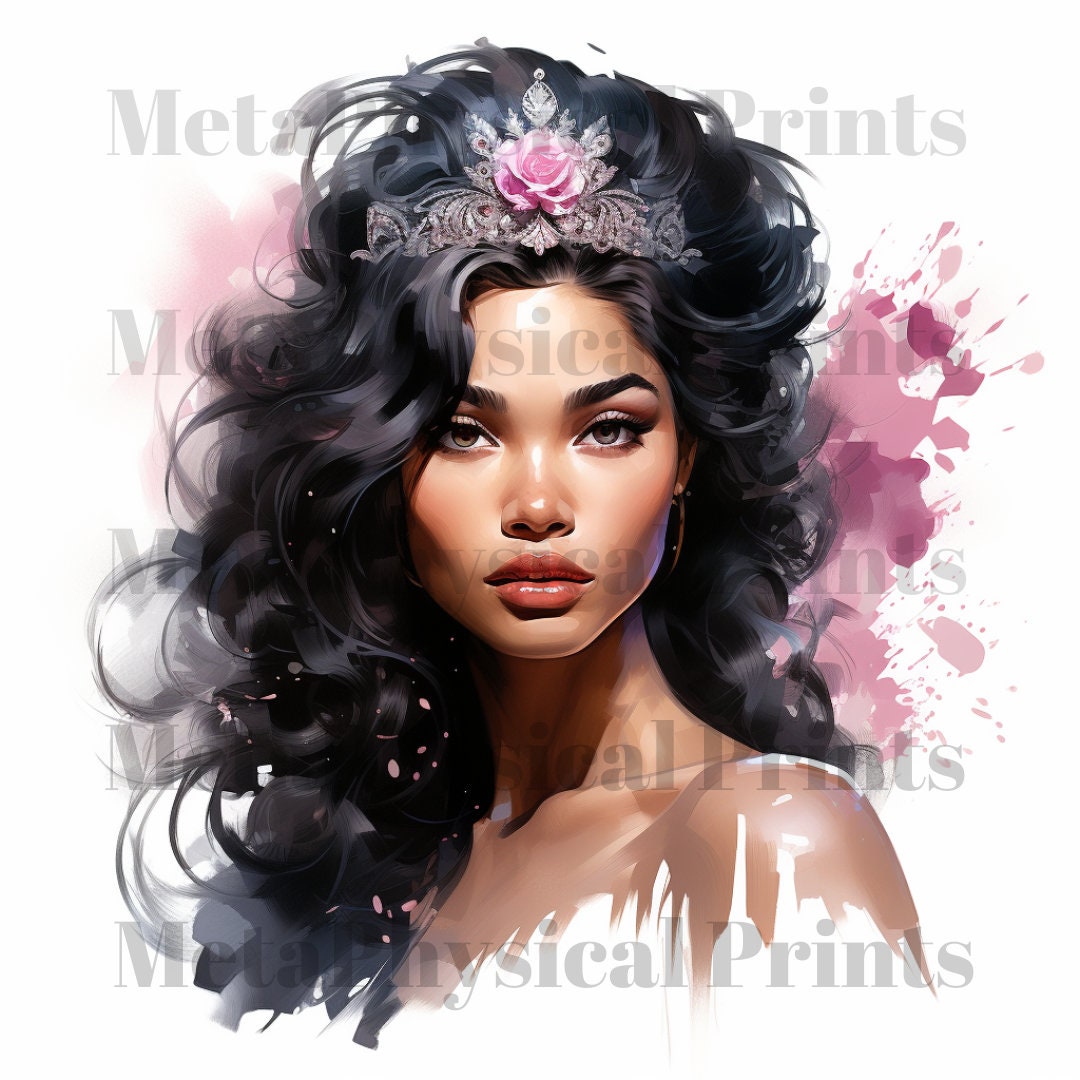 Black Ebony Princess Clipart Bundle, Afro Feminine Beauty Set, Black ...