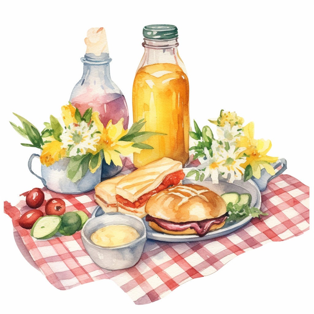 Food Drink Picnic Clipart Bundle Watercolor Summer Spring - Etsy