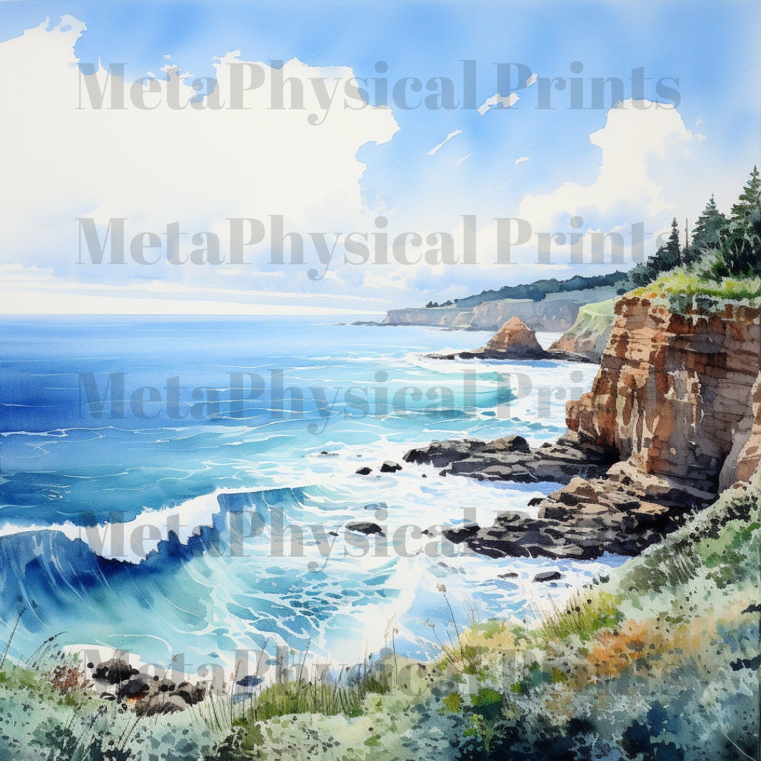 Cliff Side Ocean View Scenes, Green Grass Light Blue Water Clipart ...