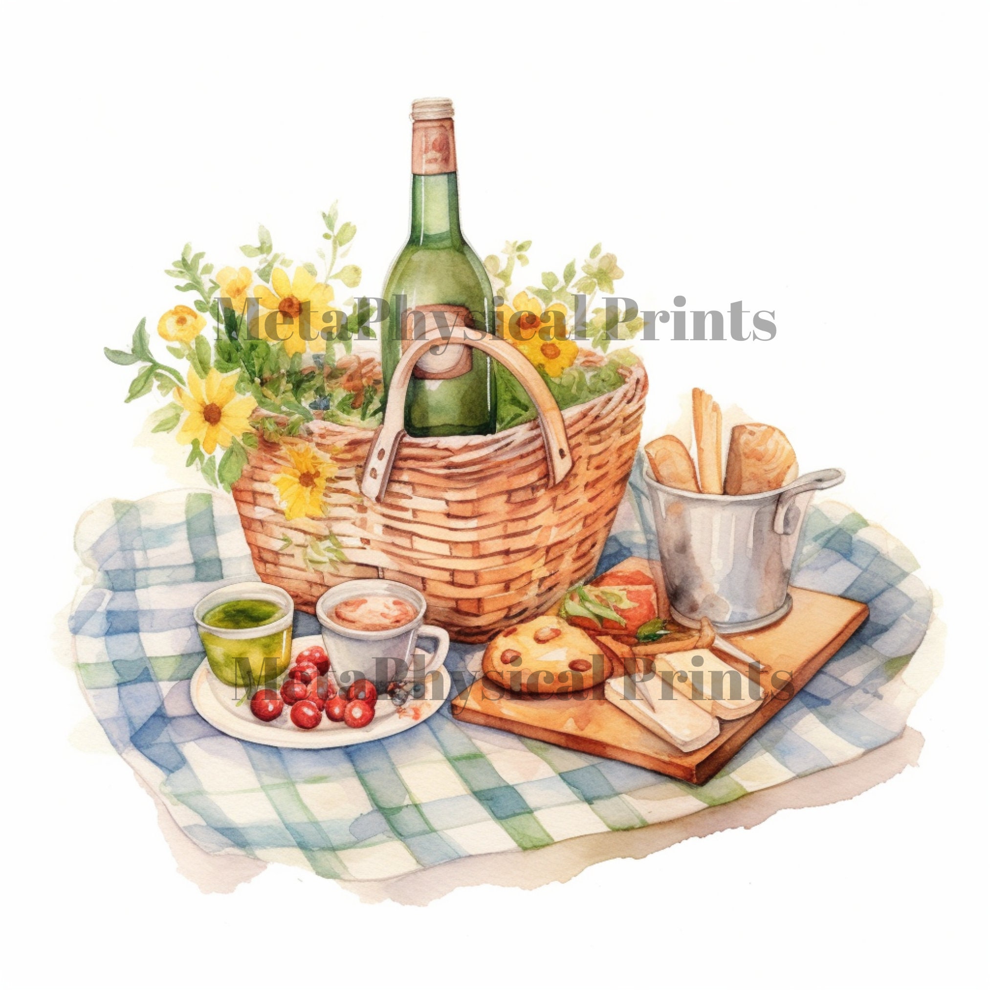 Food Drink Picnic Clipart Bundle, Watercolor Summer Spring Picnic Party ...