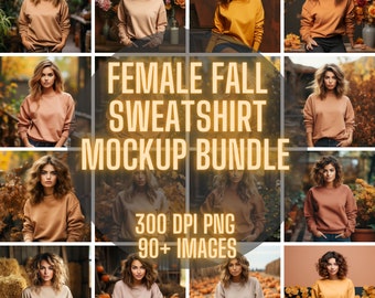 50 Sweatshirt Mockup Bundle Women's Fall Themed, Leaves ,pumpkins,hay ...