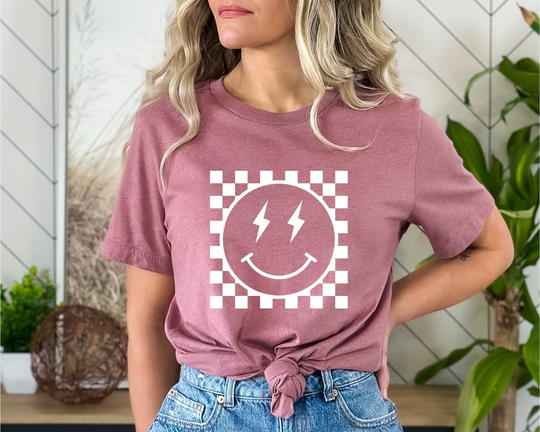 Smile Shirt, Checkered Retro Happy, Lightning Bolt, Smile Face Shirt ...