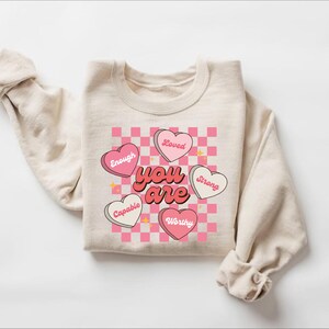 Cute Teacher Valentine Sweatshirt, Retro Heart Sweatshirt, Women's Valentines Day Sweatshirt ...