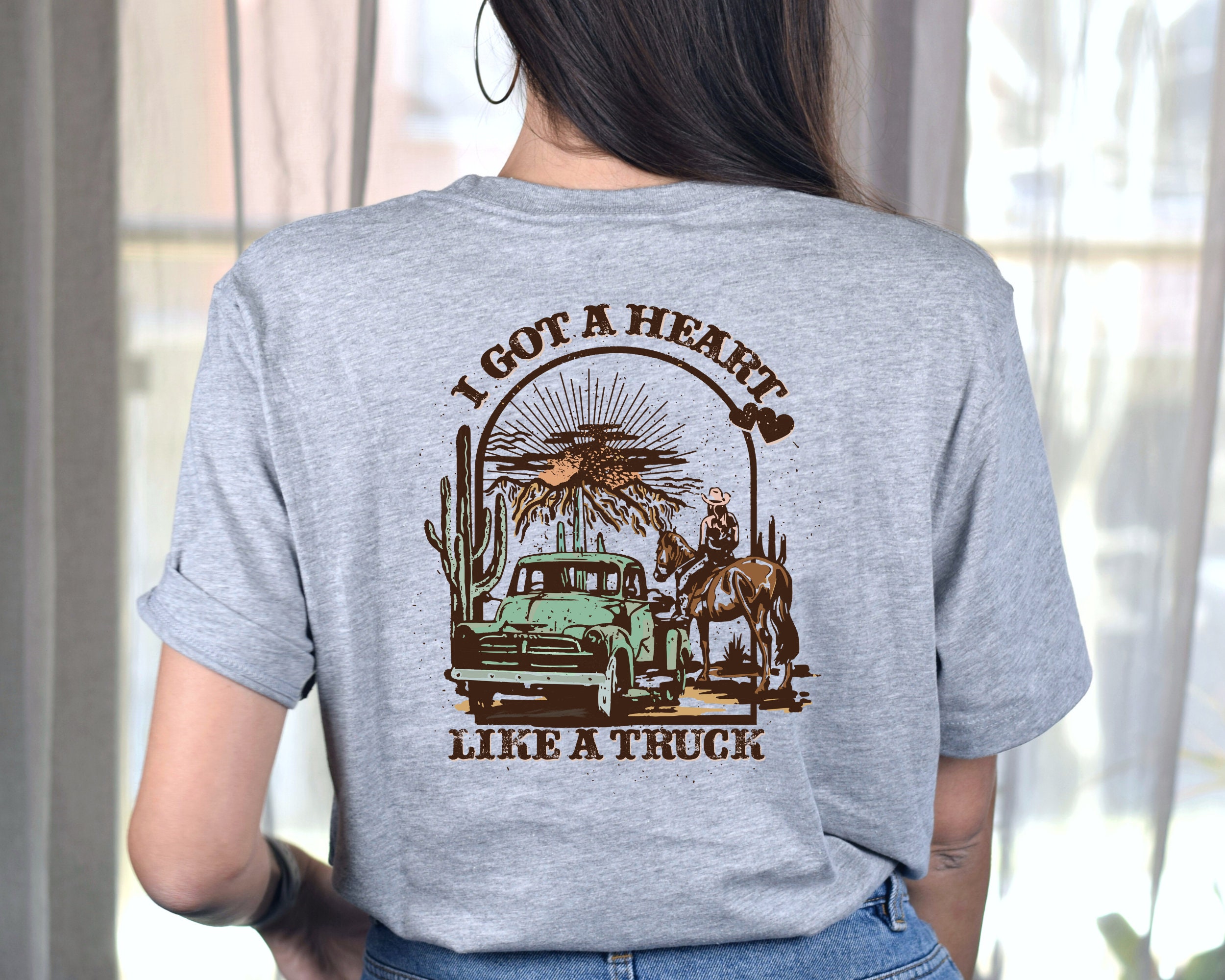 Heart Like A Truck Cowboy T-shirt, Front And Back Print, Country Music ...