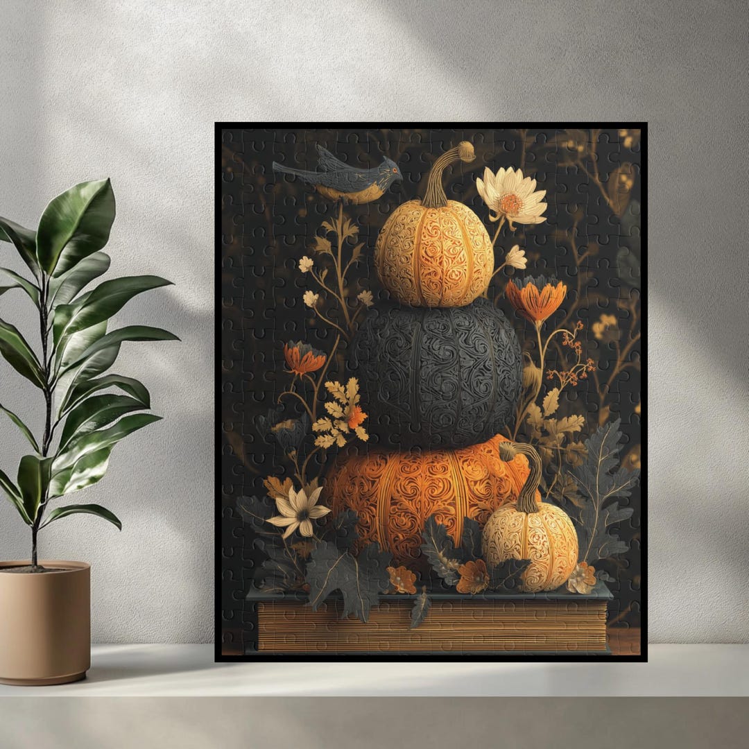 Halloween Pumpkins Puzzle, Spooky Aesthetic Cut Paper Style Jigsaw ...
