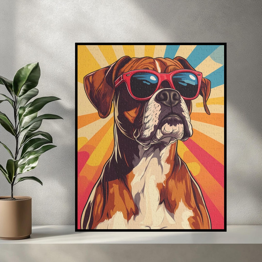 Retro Boxer Dog Puzzle Hipster Dog Puzzle Dog Lover Puzzle Pet Lover ...