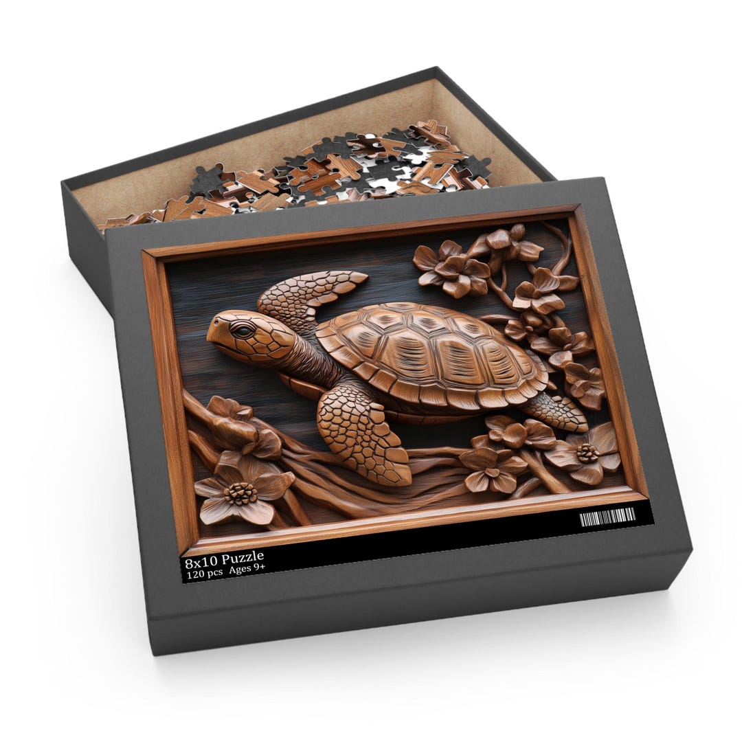 Turtle Puzzle Wood Carved Print Effect Sea Turtle Jigsaw Puzzle Animal ...