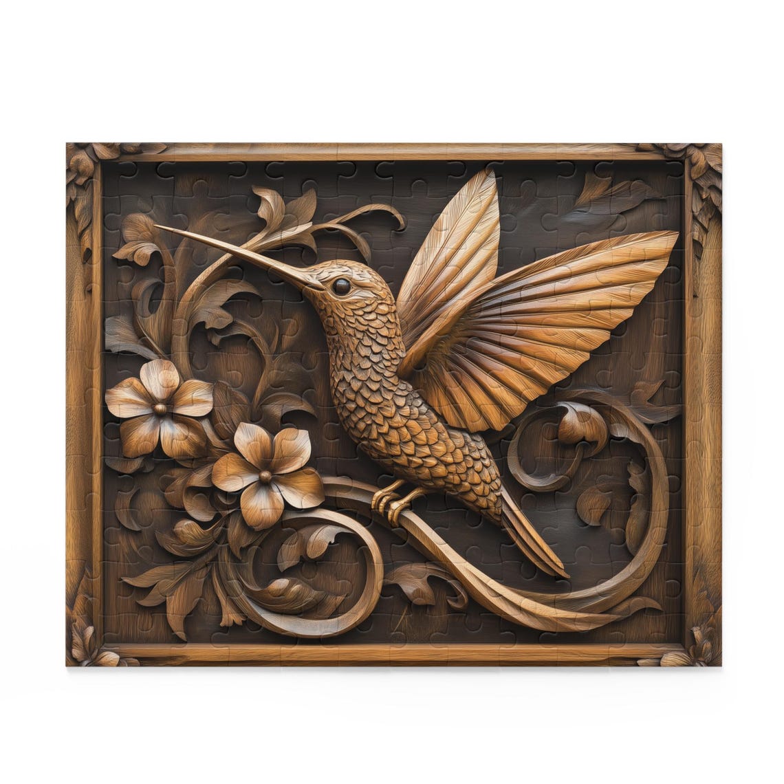 Hummingbird Puzzle Wood Carved Print Effect Hummingbird Jigsaw Puzzle ...