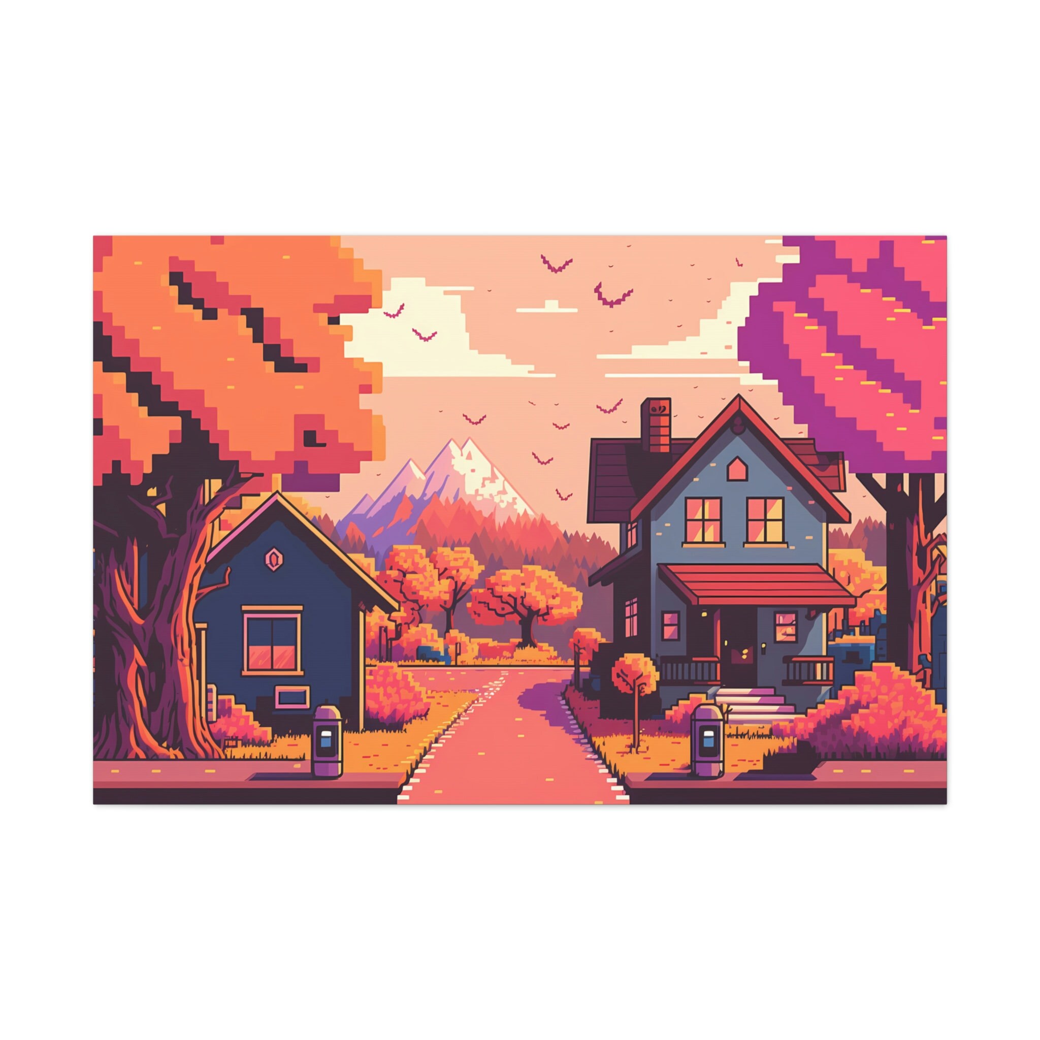Japanese Video Game Pixel Art Town Wall Art, Video Game Village, Pixel ...