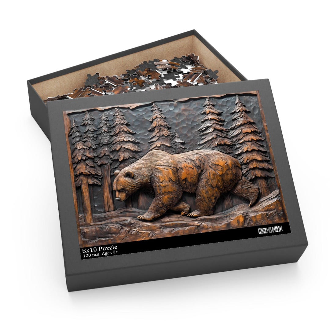 Grizzly Bear Puzzle, Wood Carved Print Effect Bear Jigsaw Puzzle Gift ...