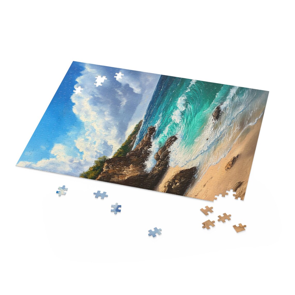 Beach Puzzle, Seaside Costal Art, Emerald Turquoise Ocean Waves Jigsaw ...
