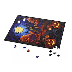Stained Glass Halloween Puzzle Haunted House Puzzle Spooky Puzzle ...