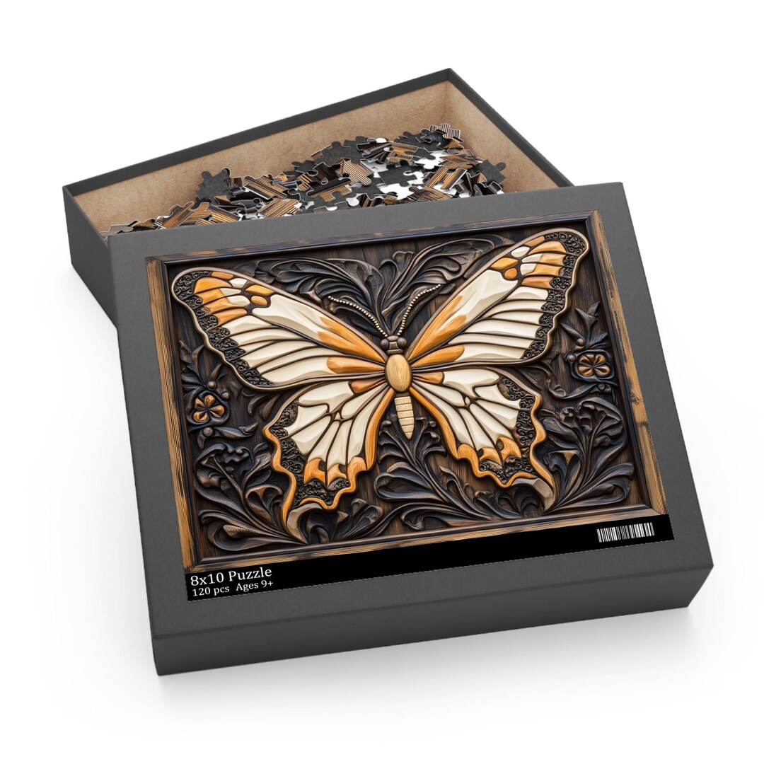 Butterfly Puzzle Wood Carved Print Effect Butterfly Jigsaw Puzzle ...