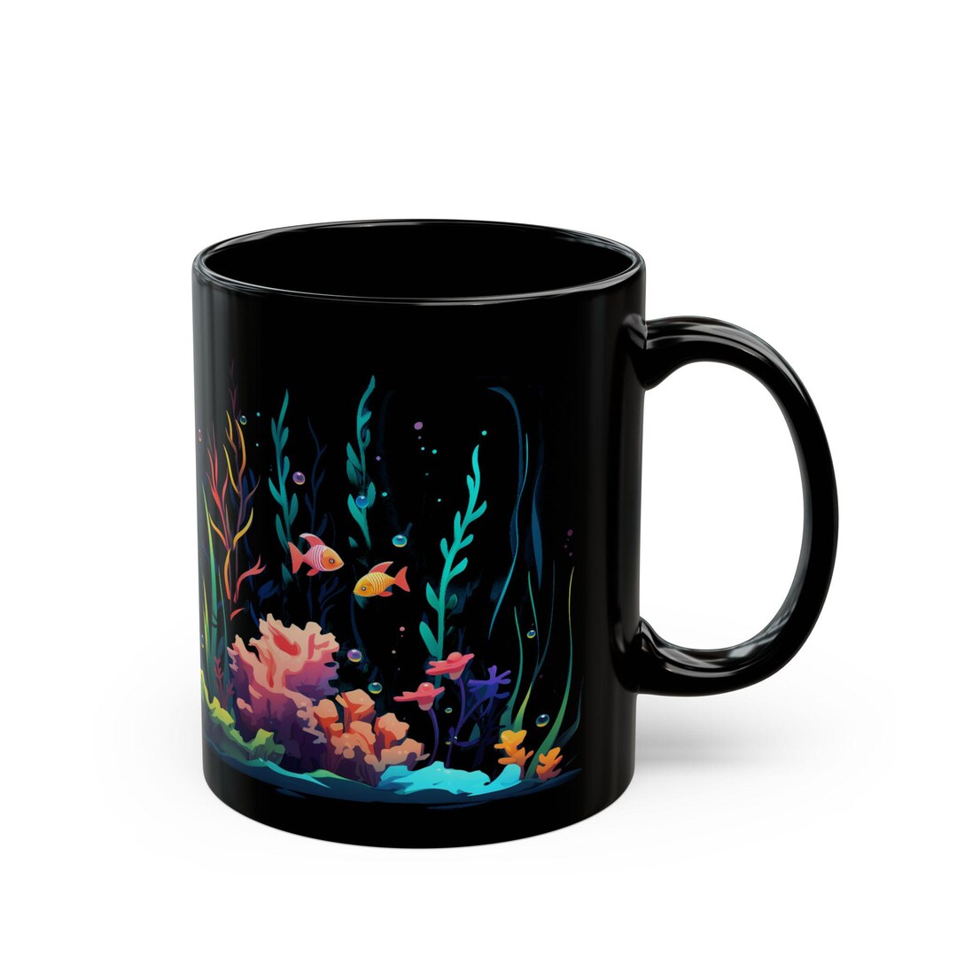 Fish Mug, Aquarium Mug, Fish Keeping Cup, Colorful Neon Black Fish Mug ...