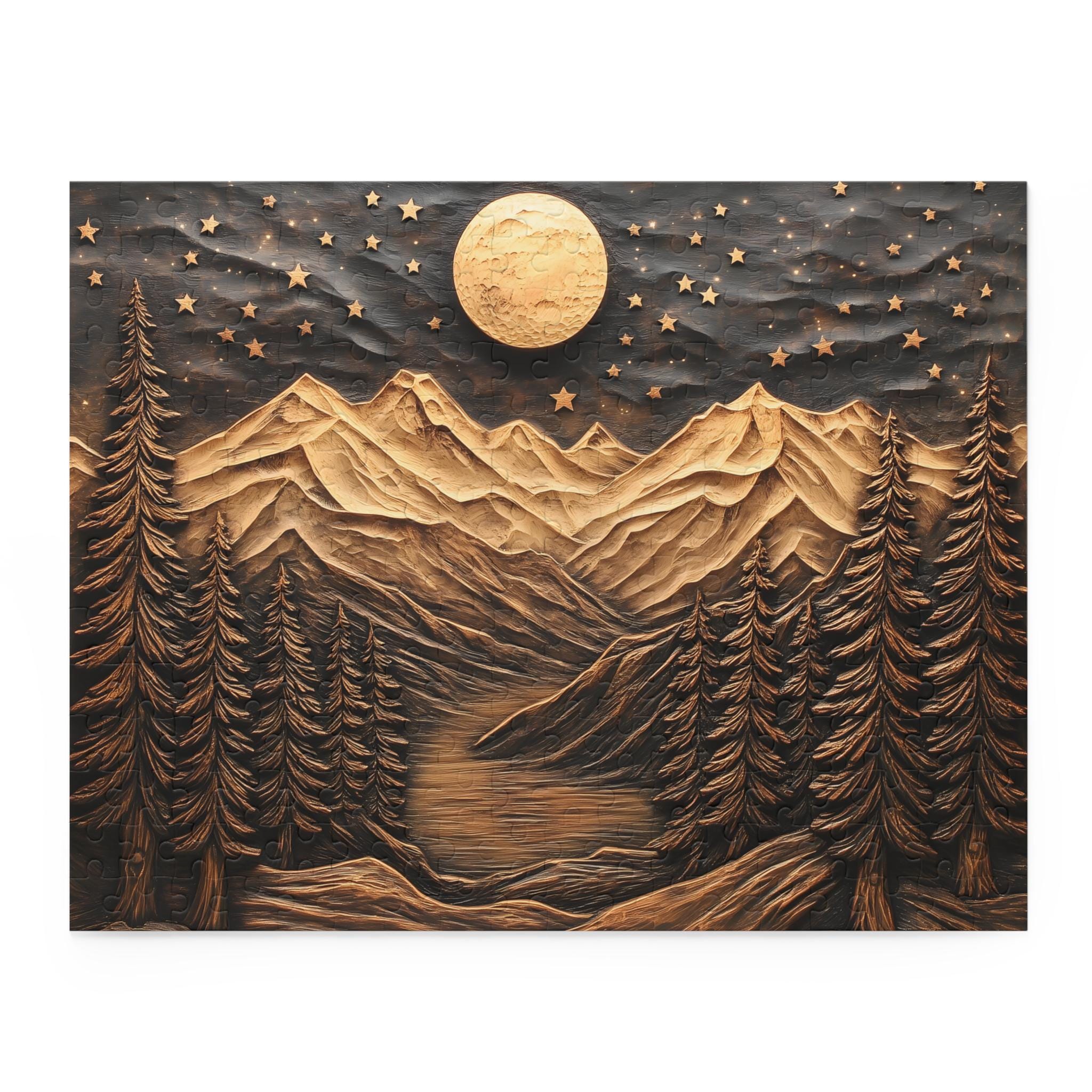 Mountain and Trees Puzzle Wood Panel Effect Puzzle Carved Wood Style ...