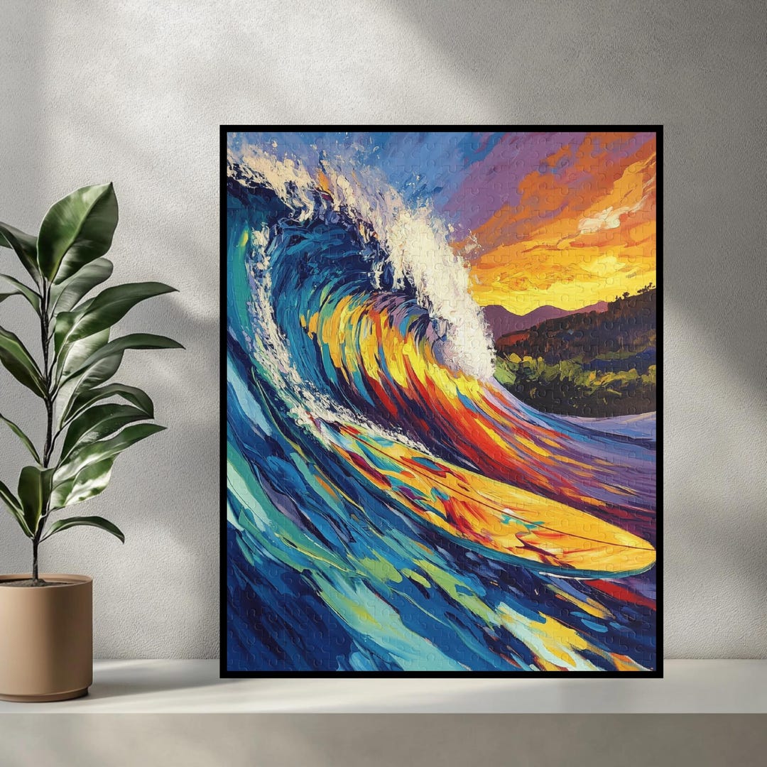Surfboard Puzzle, Surfing Jigsaw, Surfer Gift, Wave Rider Puzzle, Beach ...