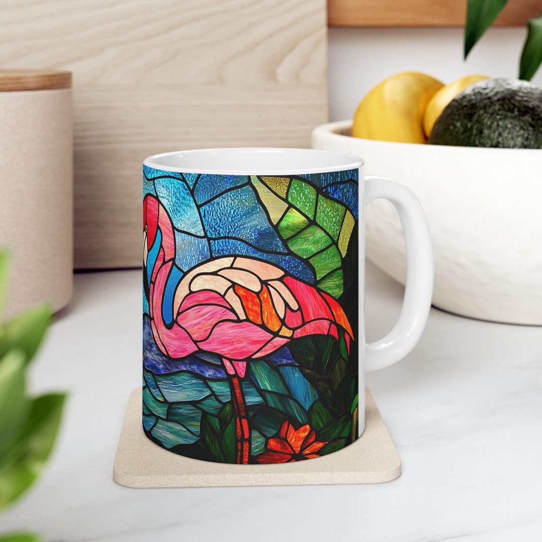 Flamingo Stained Glass Style Effect Mug Cup for Bird Lover Colorful ...