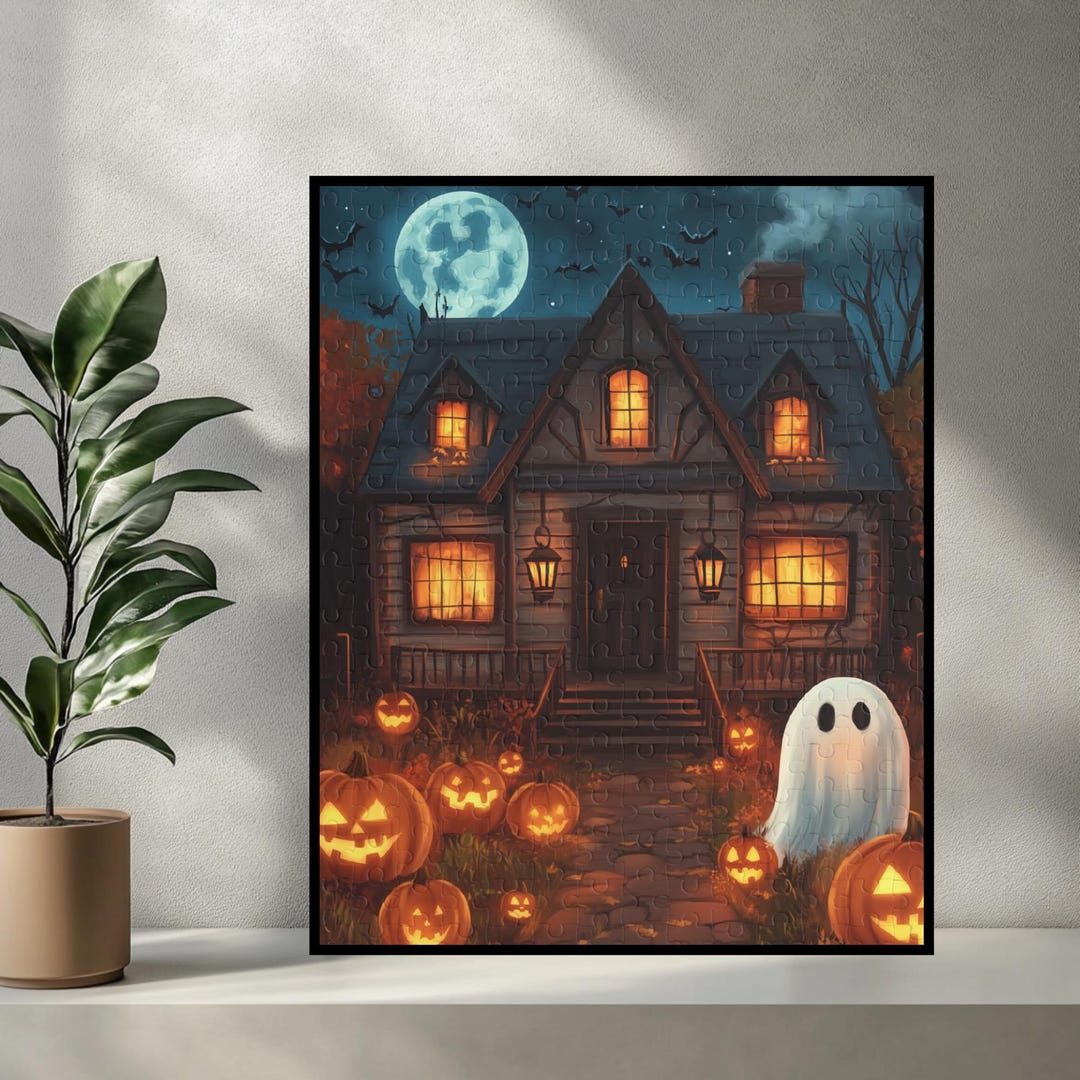 Haunted House Puzzle, Spooky Halloween Pumpkin Jigsaw, Cozy Jack O ...