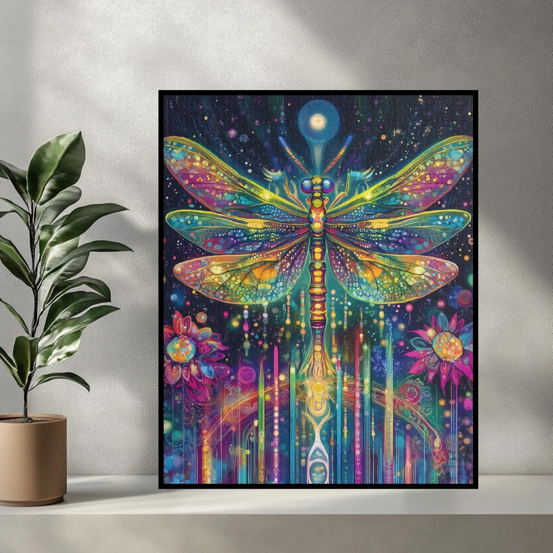 Dragonfly Puzzle Boho Psychedelic Art Painting Puzzle Insect Jigsaw ...