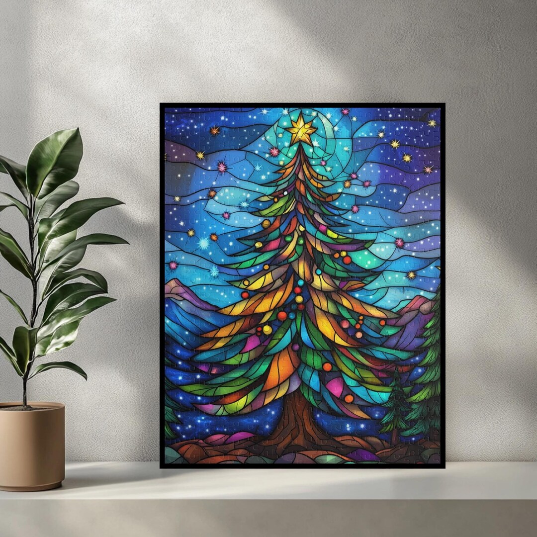 Stained Glass Christmas Tree Puzzle, Beautiful Christmas Tree Puzzle ...