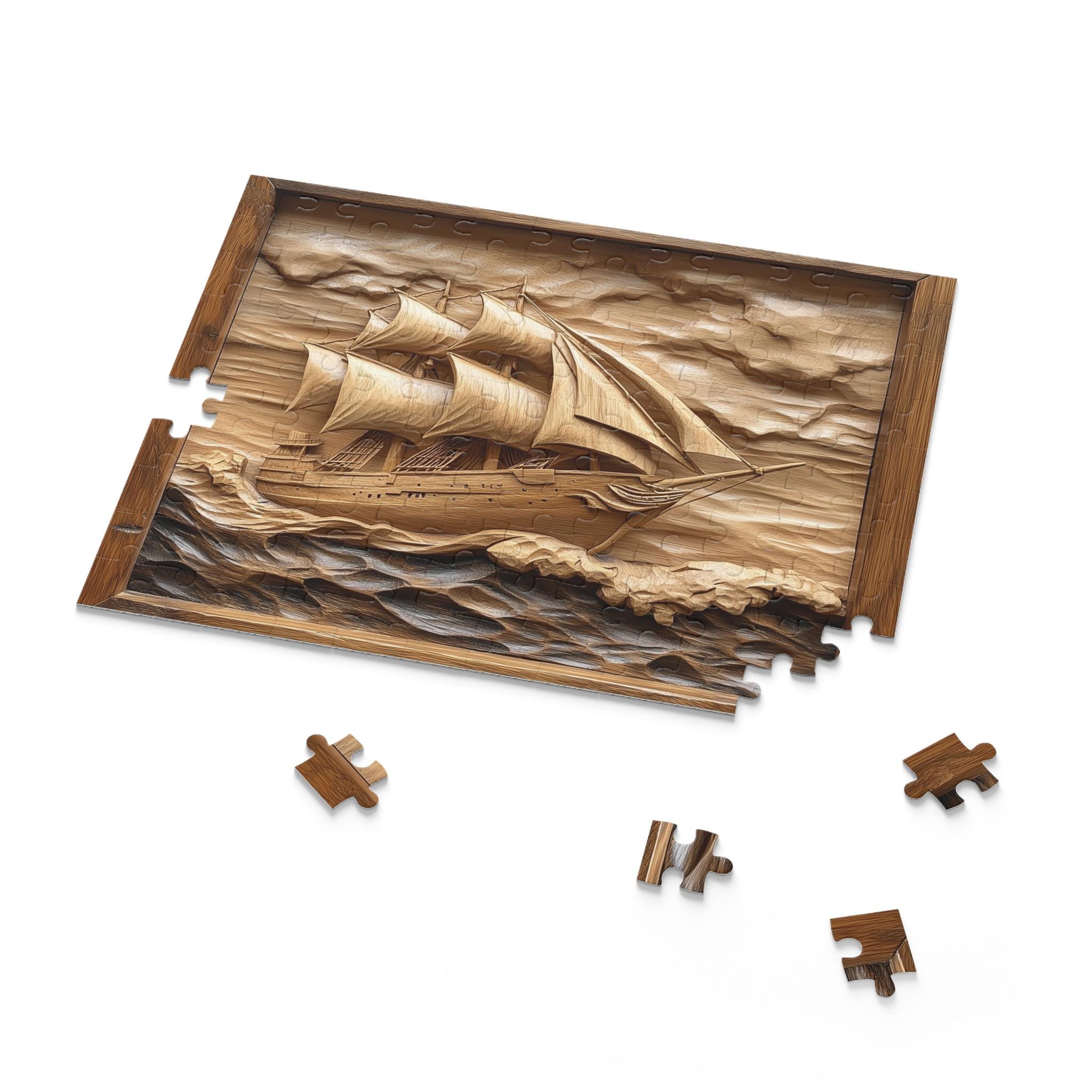 Sailing Ship Puzzle, Wood Carved Effect Style Nautical Jigsaw, Rustic ...