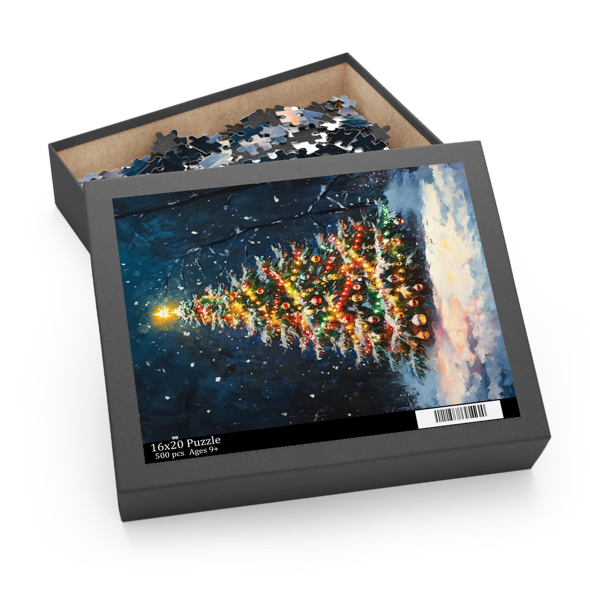 Christmas Tree Puzzle, Cozy Christmas Tree Farm Oil Painting Jigsaw ...