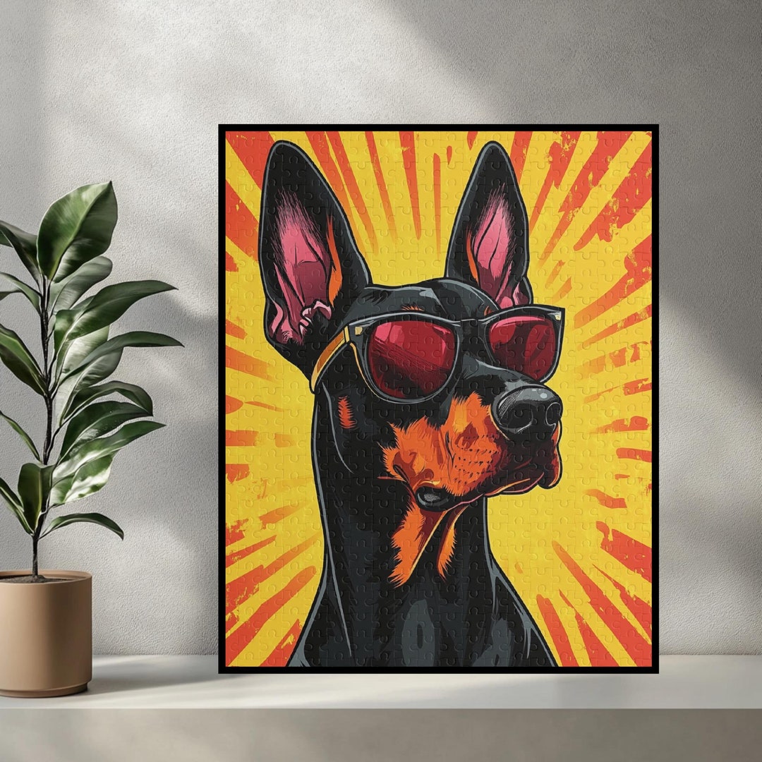 Doberman Pinscher Puzzle Retro Sunglasses Dog Puzzle Hipster Puppy Dog ...