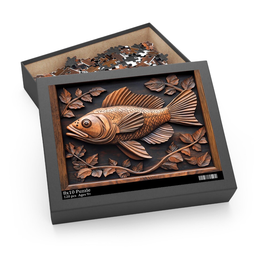 Fish Puzzle Wood Carved Print Effect Fish Jigsaw Puzzle Animal Puzzles ...