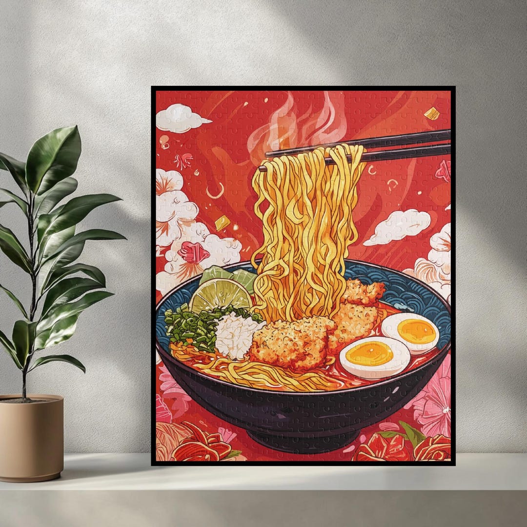 Ramen Puzzle, Cute Anime Japanese Food Jigsaw, Kawaii Noodles Bowl Art ...