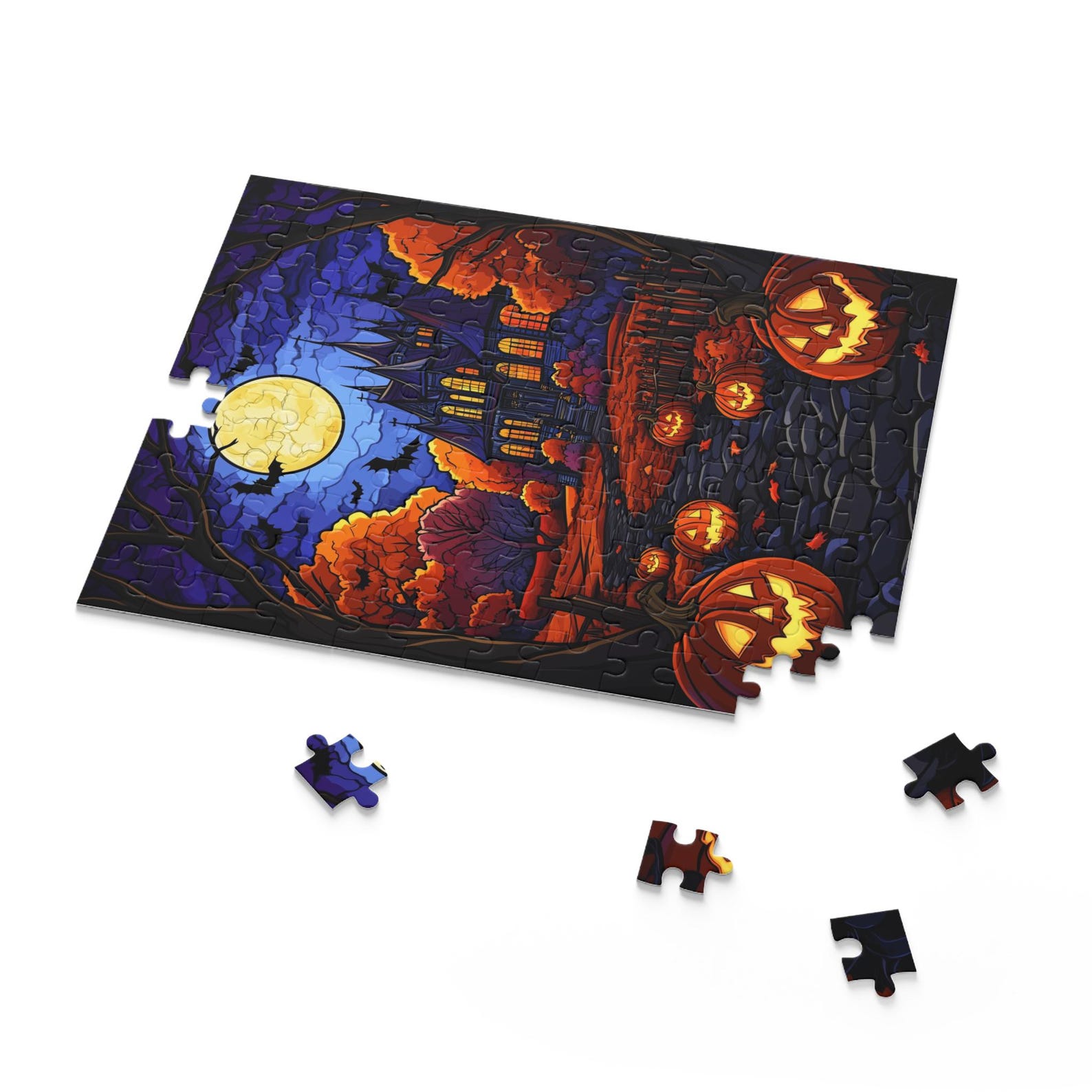 Stained Glass Halloween Puzzle Haunted House Puzzle Spooky Puzzle ...