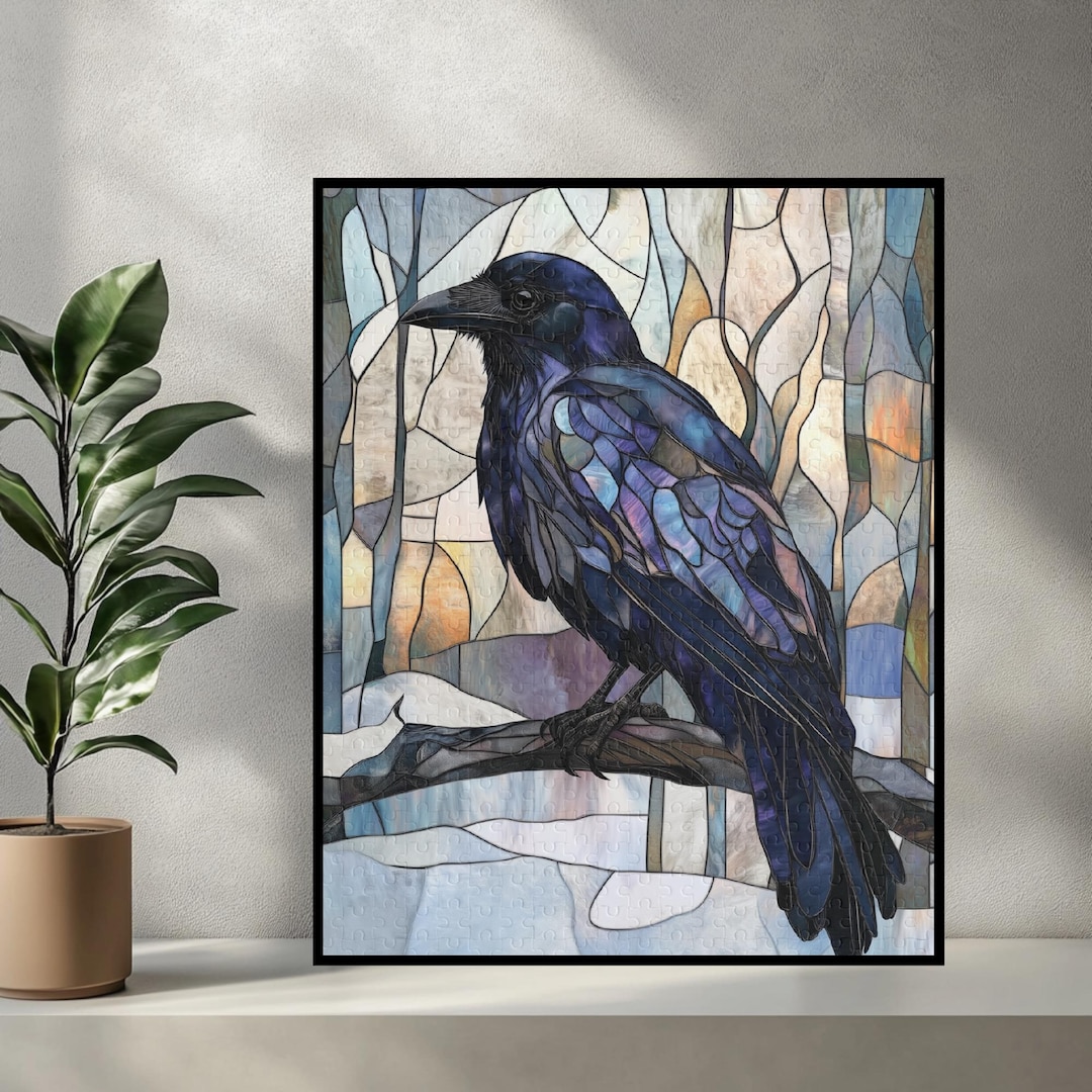 Crow Puzzle, Stained Glass Crow Puzzle, Crow Art Puzzle, Home Decor ...