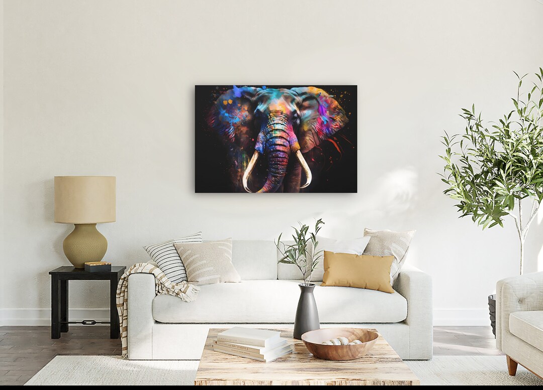 Colorful Elephant Wall Art, Abstract Elephant Art, Elephant Wall Decor ...