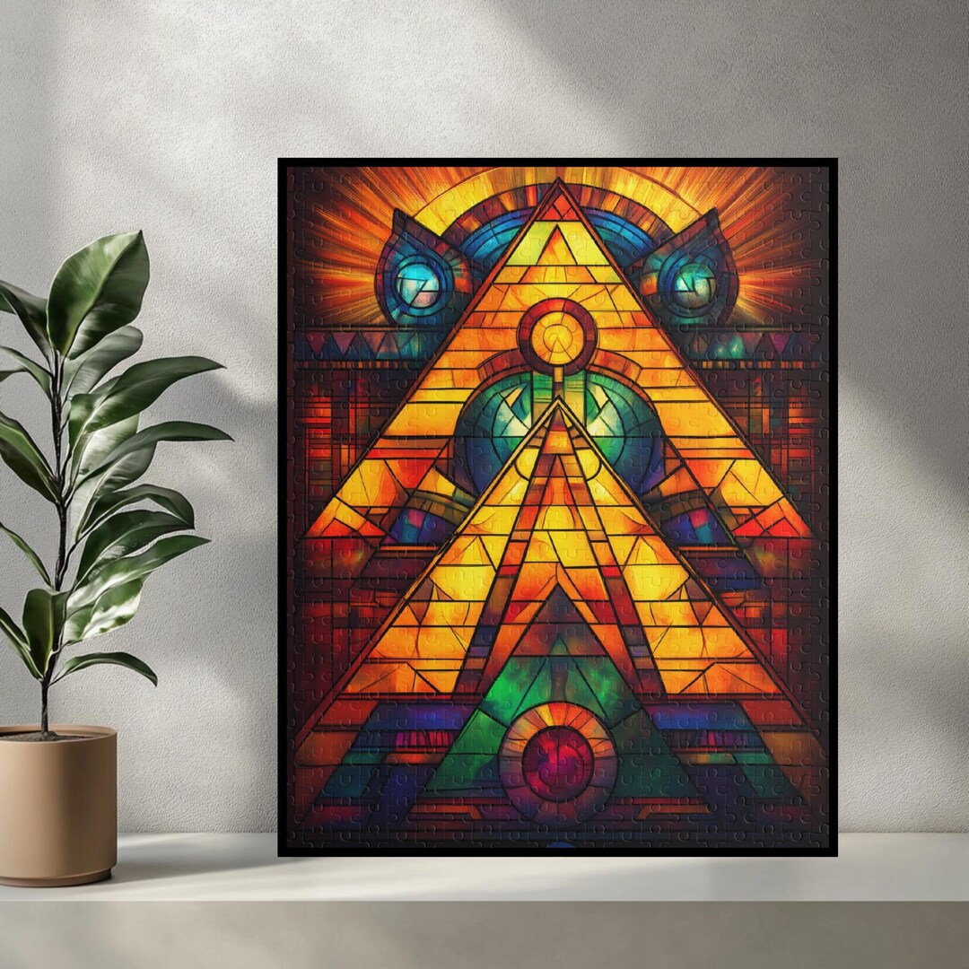 Colorful Stained Glass Pyramid Art Puzzle, Egyptian Pyramid Art Gifts ...