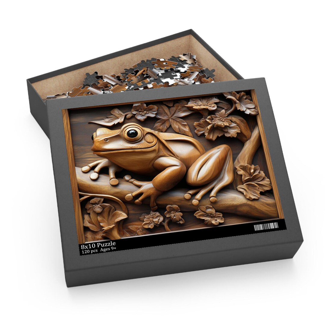 Frog Puzzle Wood Carved Print Effect Frog Puzzle Toad Jigsaw Puzzle ...