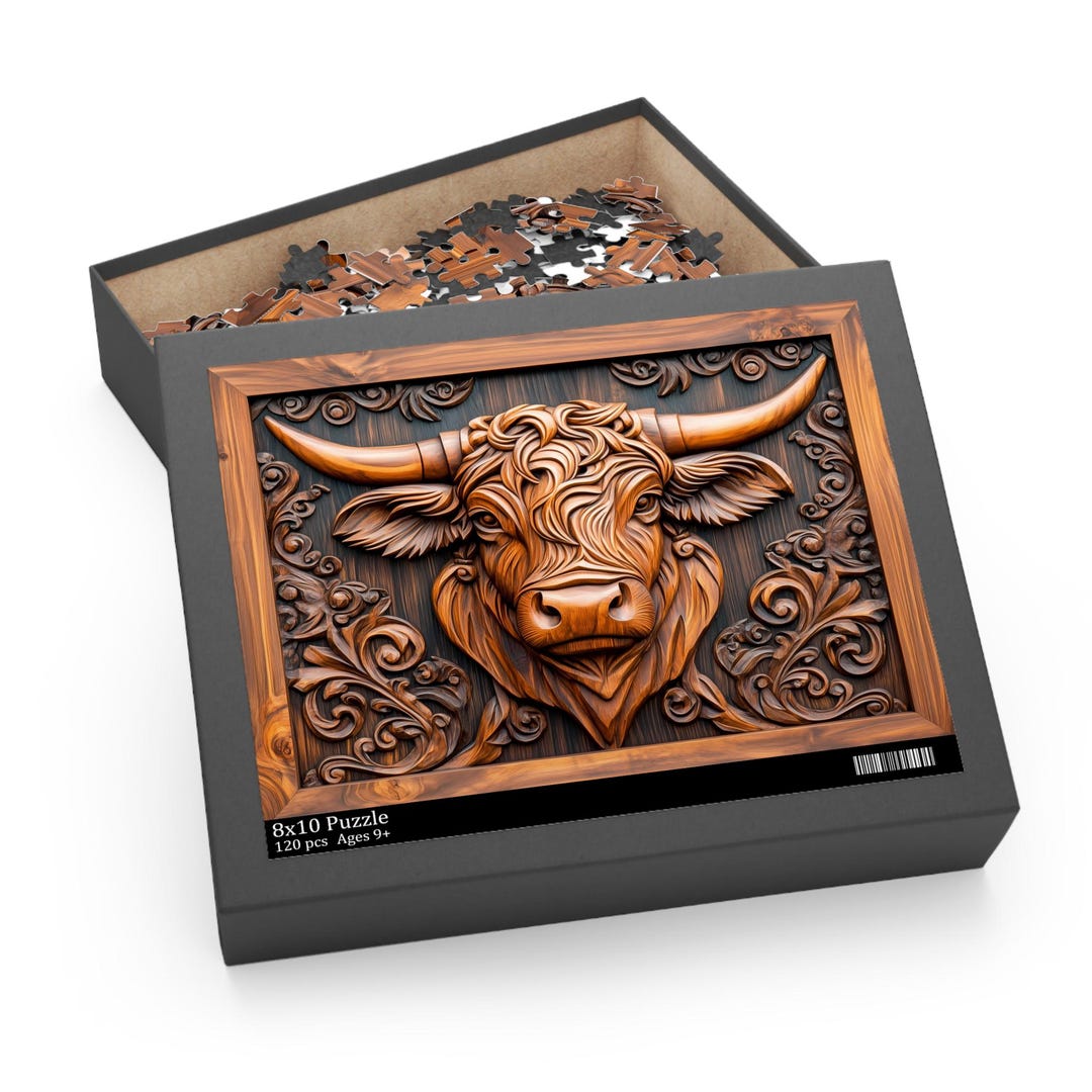 Highland Cow Puzzle Wood Carved Print Effect Cow Jigsaw Puzzle Animal ...