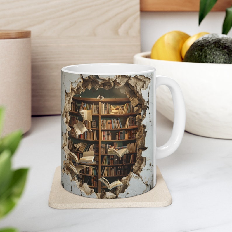Library Bookshelf Mug, Book Lover Mug, Reader Mug, Reading Lover Coffee ...