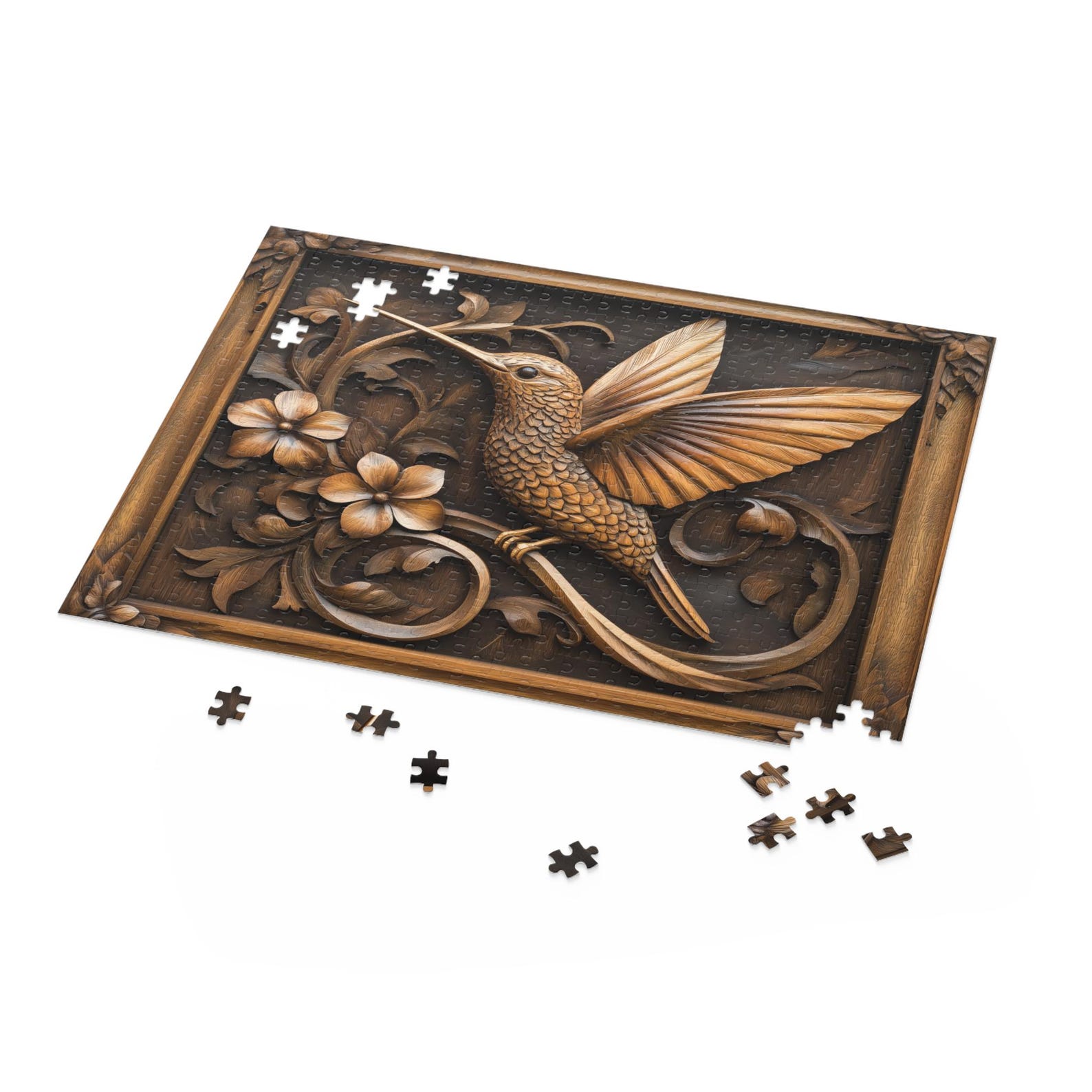 Hummingbird Puzzle Wood Carved Print Effect Hummingbird Jigsaw Puzzle ...
