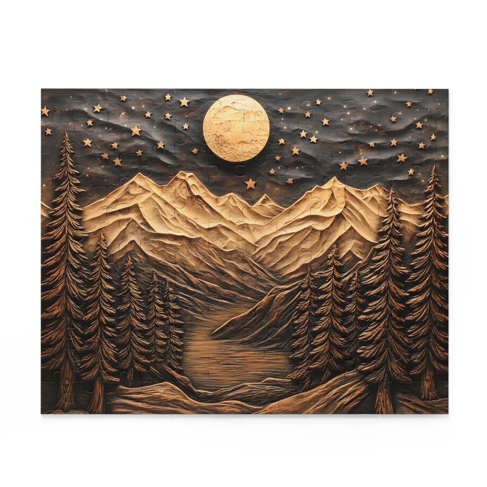 Mountain and Trees Puzzle Wood Panel Effect Puzzle Carved Wood Style ...
