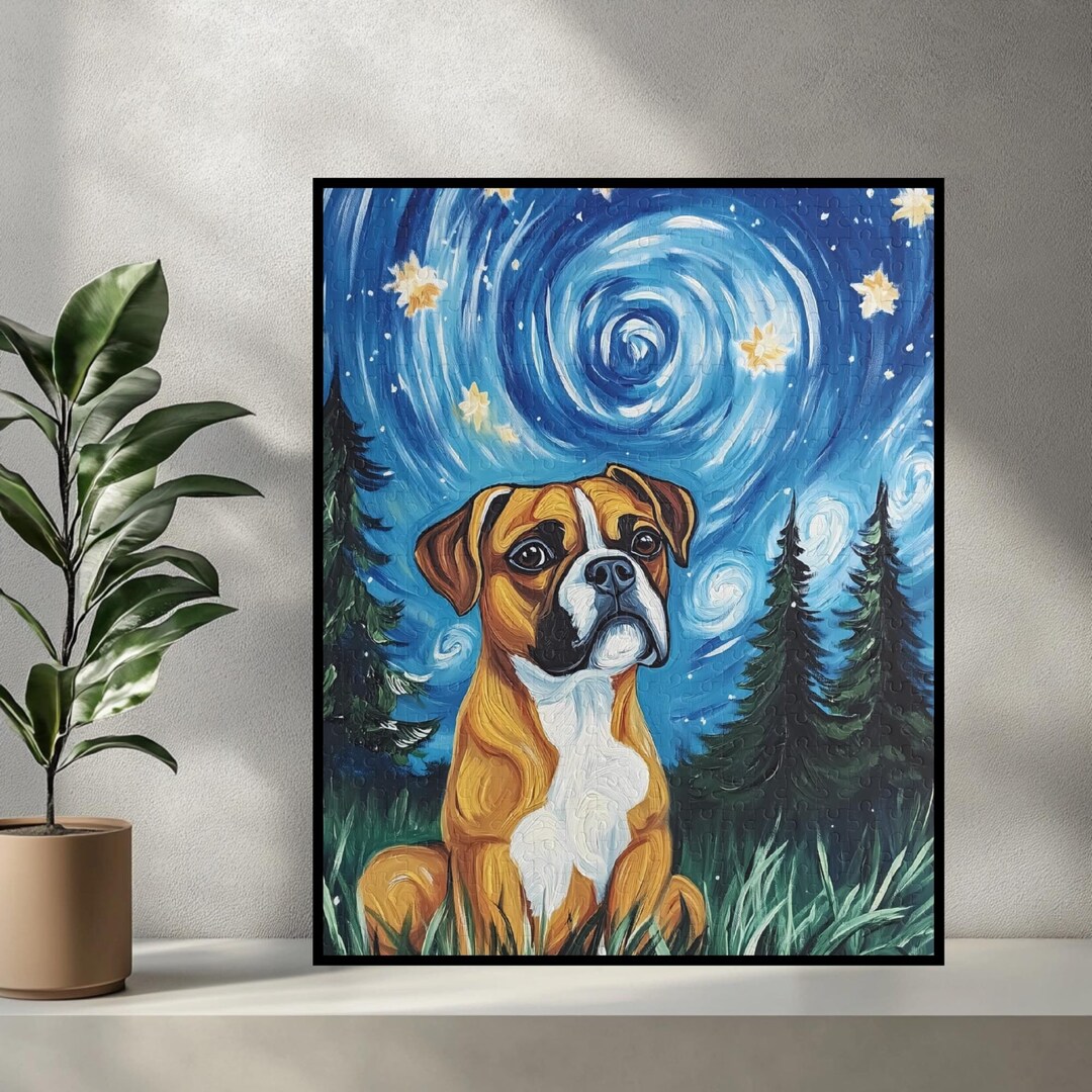Dog Boxer Puzzle Starry Night Boxer Art Jigsaw Puzzles 120/252/500 ...