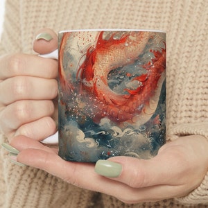 Dragon Mug, Year of the Dragon Mug, Panorama Red Dragon Art Coffee Cup ...