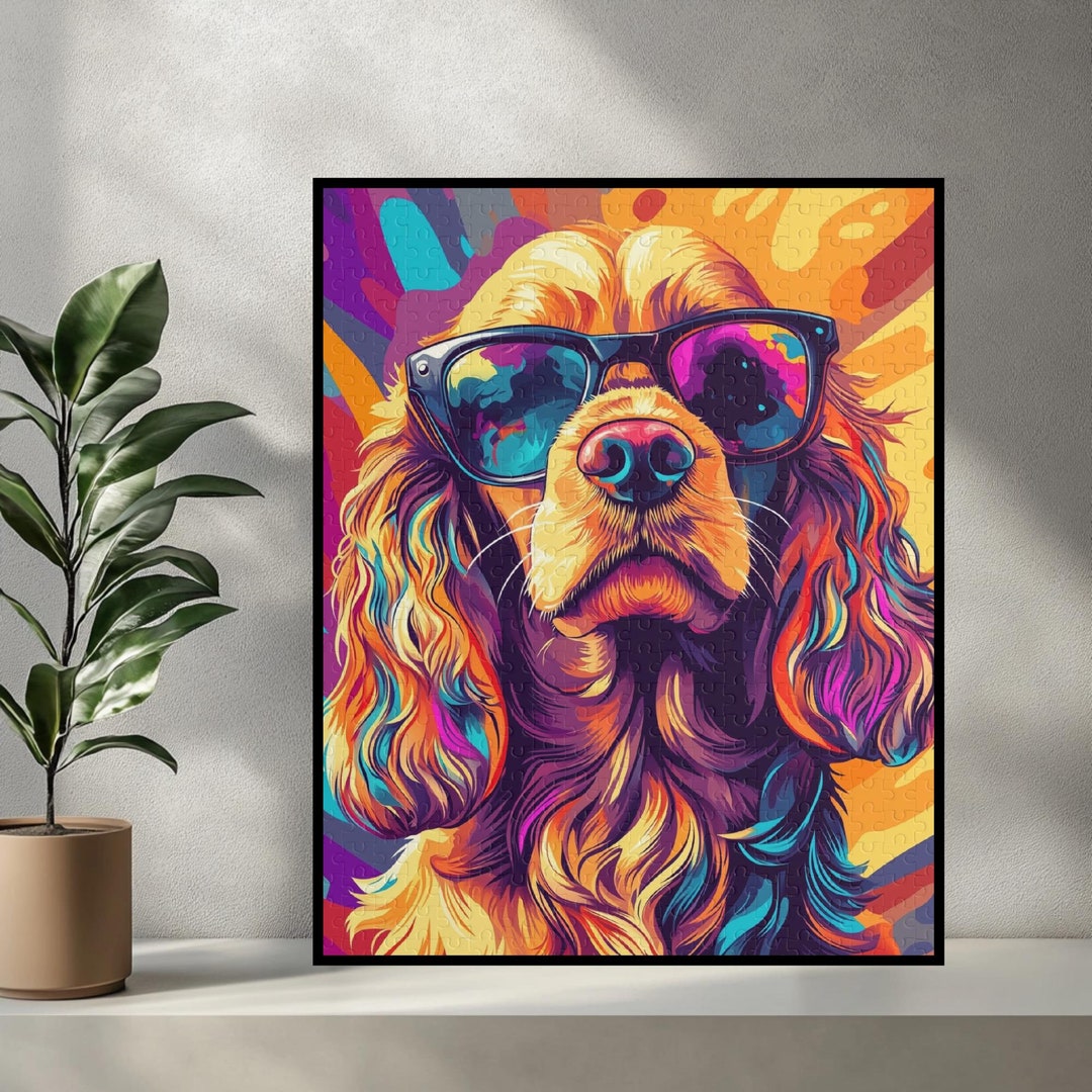 Cocker Spaniel Puzzle Retro Sunglasses Cocker Spaniel Dog Puzzle ...